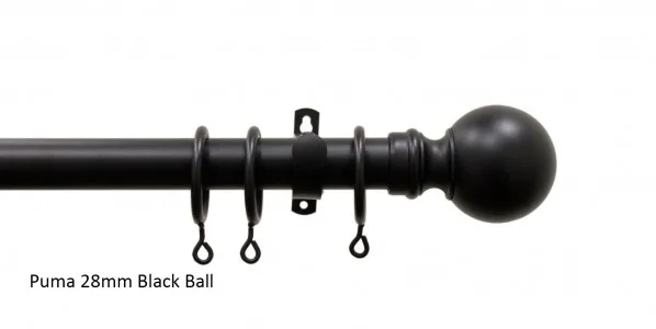 Puma 28mm Black Pole with Ball Finials - Power Home Products